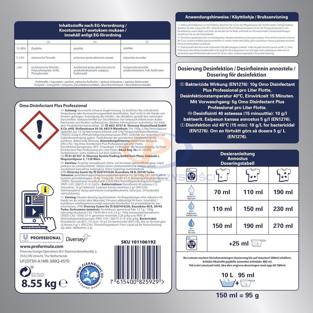 Omo Professional Disinfectant Plus 8.55 kg / 90 prań dezynfekujący ...
